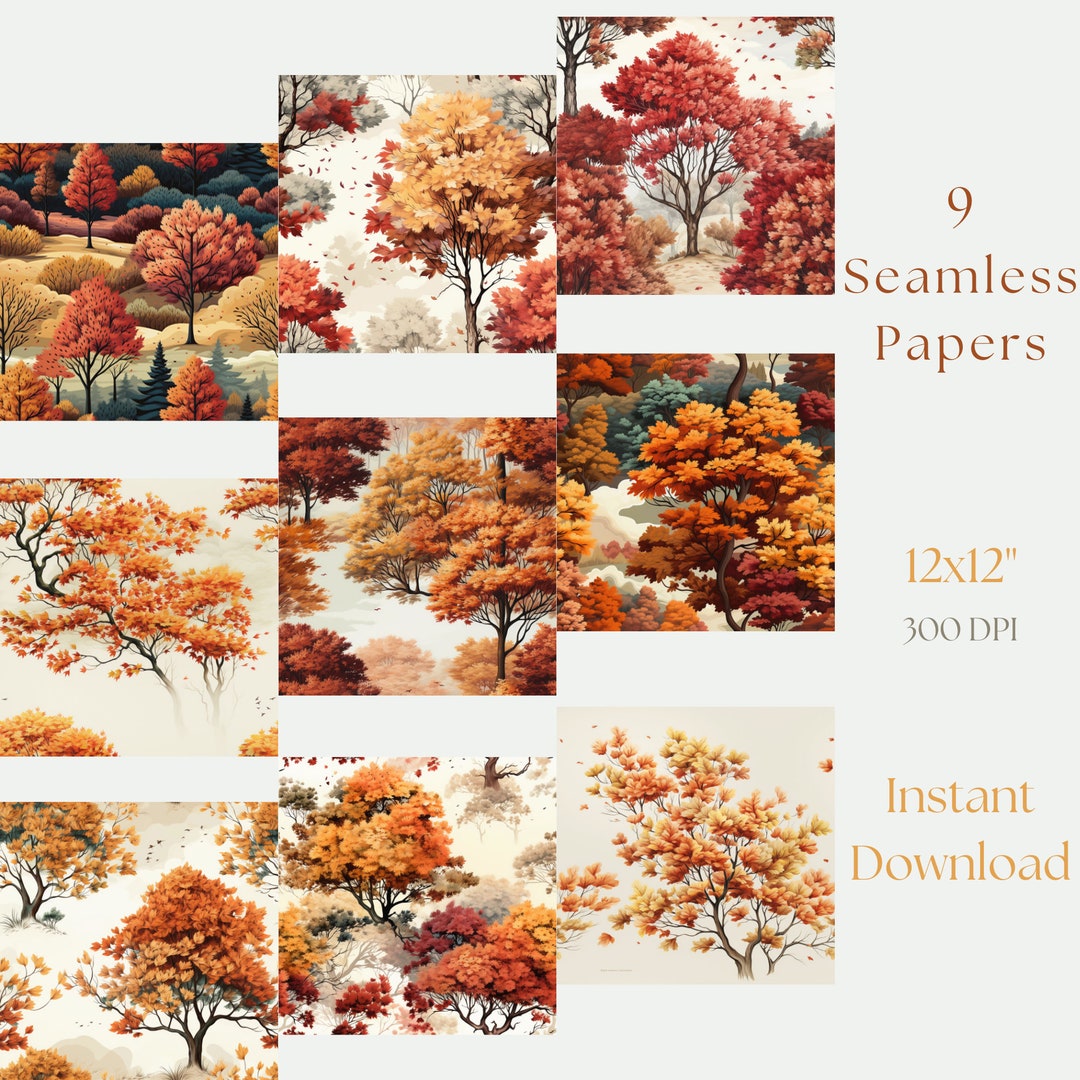 Printable Papers Trees Autumn Pattern Seamless Patterns 9 Designs ...