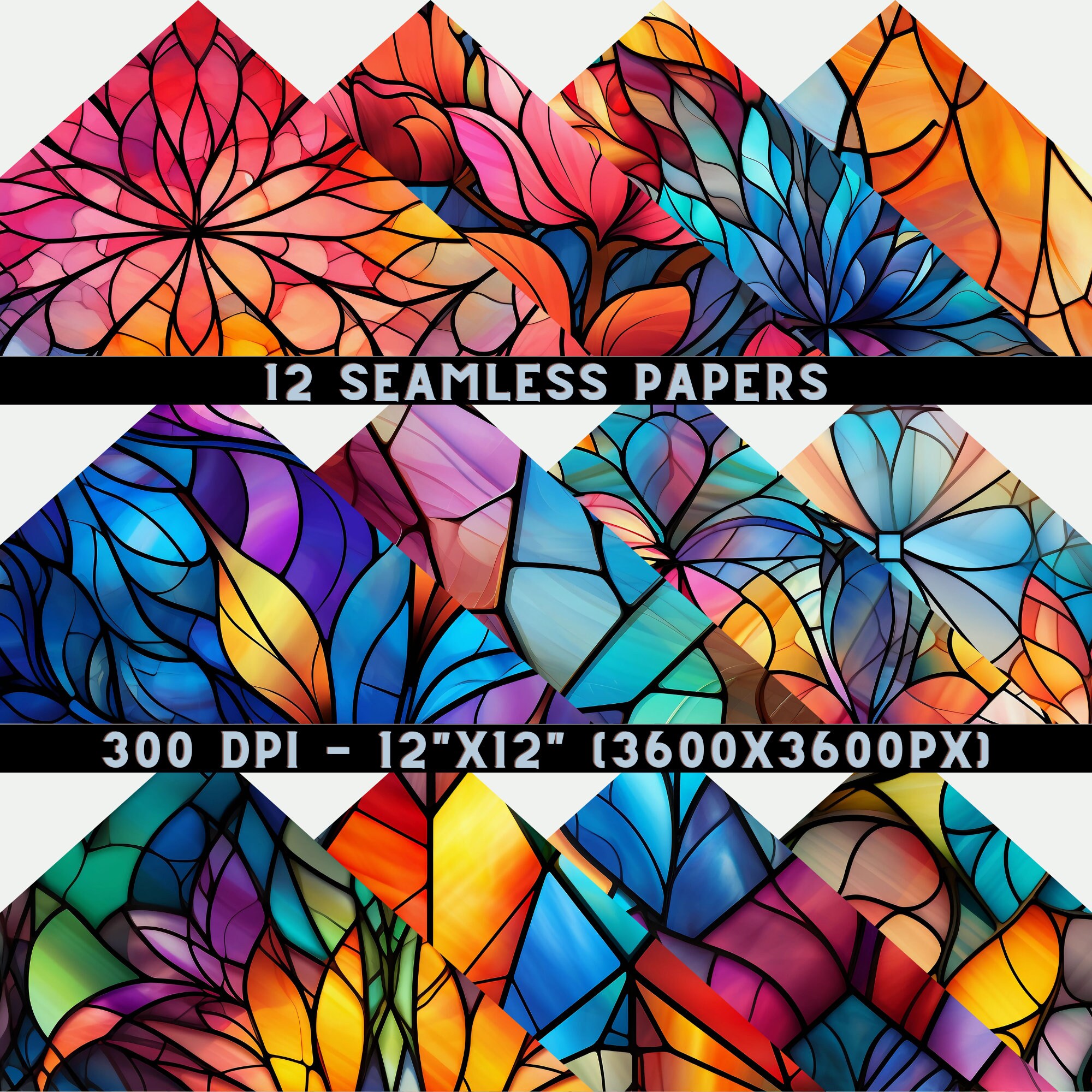 Printable Papers - Stained Glass Pattern - Seamless Patterns - 12 ...