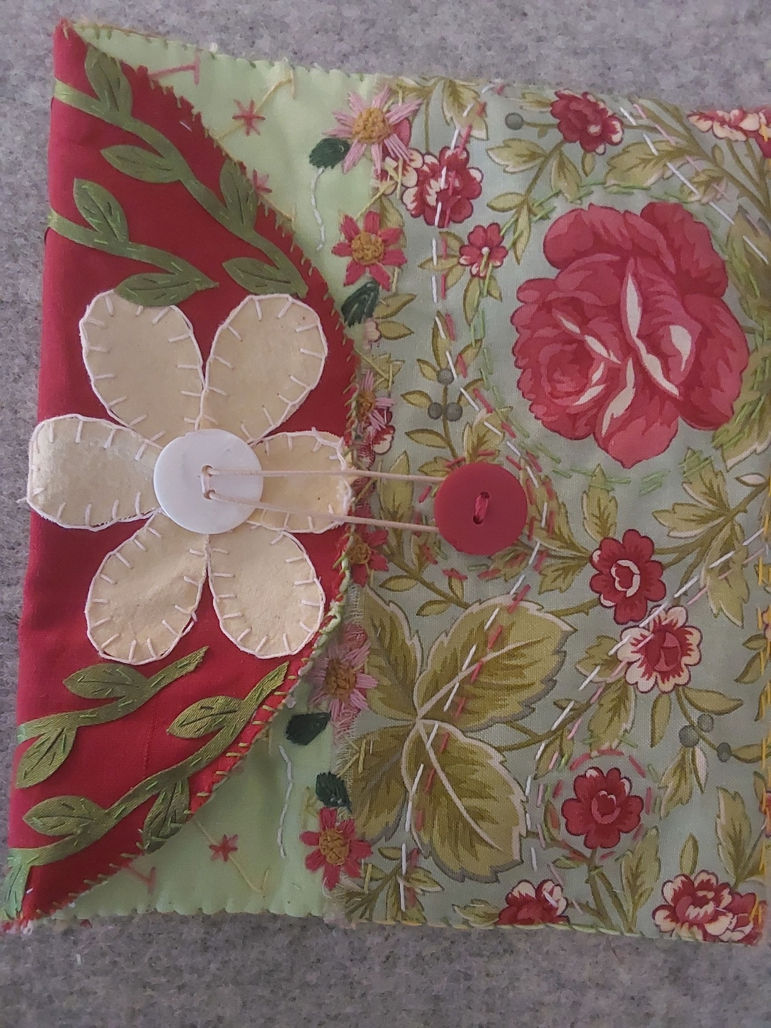 Red Flower Slow Stitch Pouch - Etsy