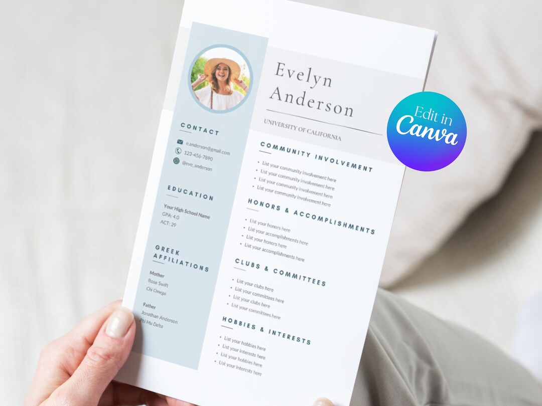 Sorority Resume Template, Rush Resume and Sorority Letter Pack, Social ...