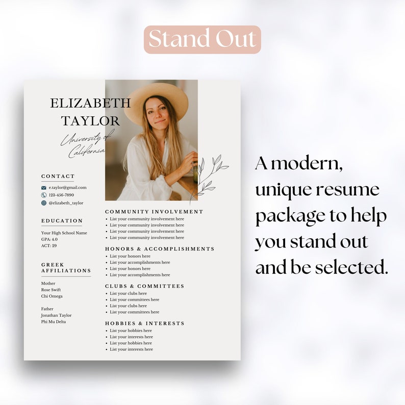 Sorority Resume Template, Rush Resume and Sorority Letter Pack, Social ...