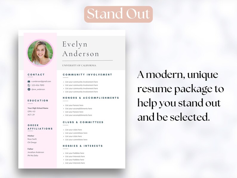 Sorority Resume Template, Rush Resume and Sorority Letter Pack, Social ...