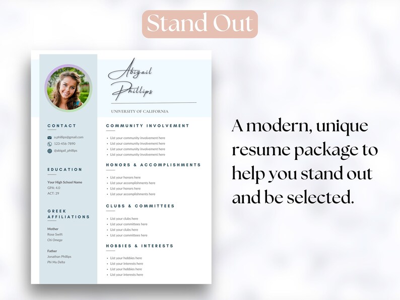 Sorority Resume Template, Rush Resume and Sorority Letter Pack, Social ...
