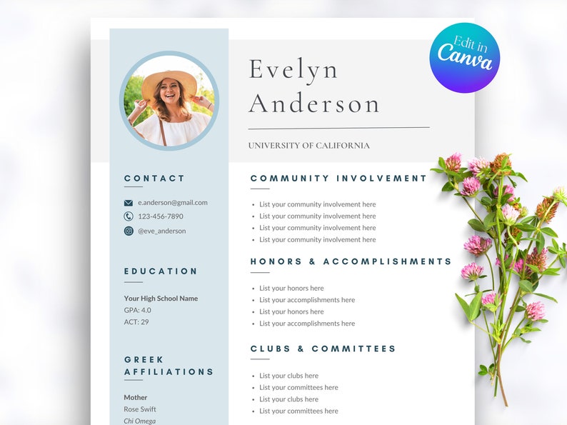 Sorority Resume Template, Rush Resume and Sorority Letter Pack, Social ...