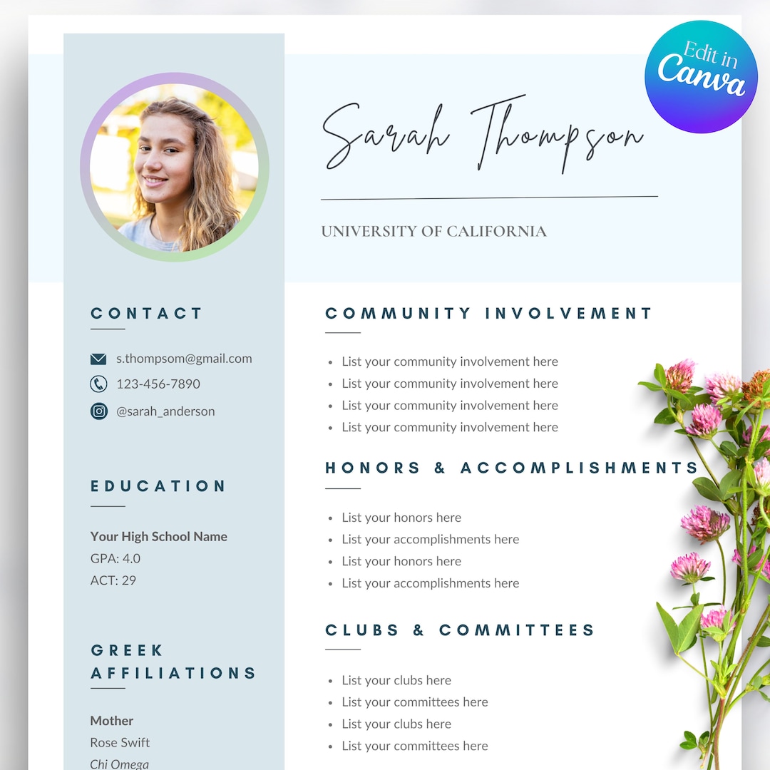 Sorority Resume Template, Rush Resume and Sorority Letter Pack, Social ...