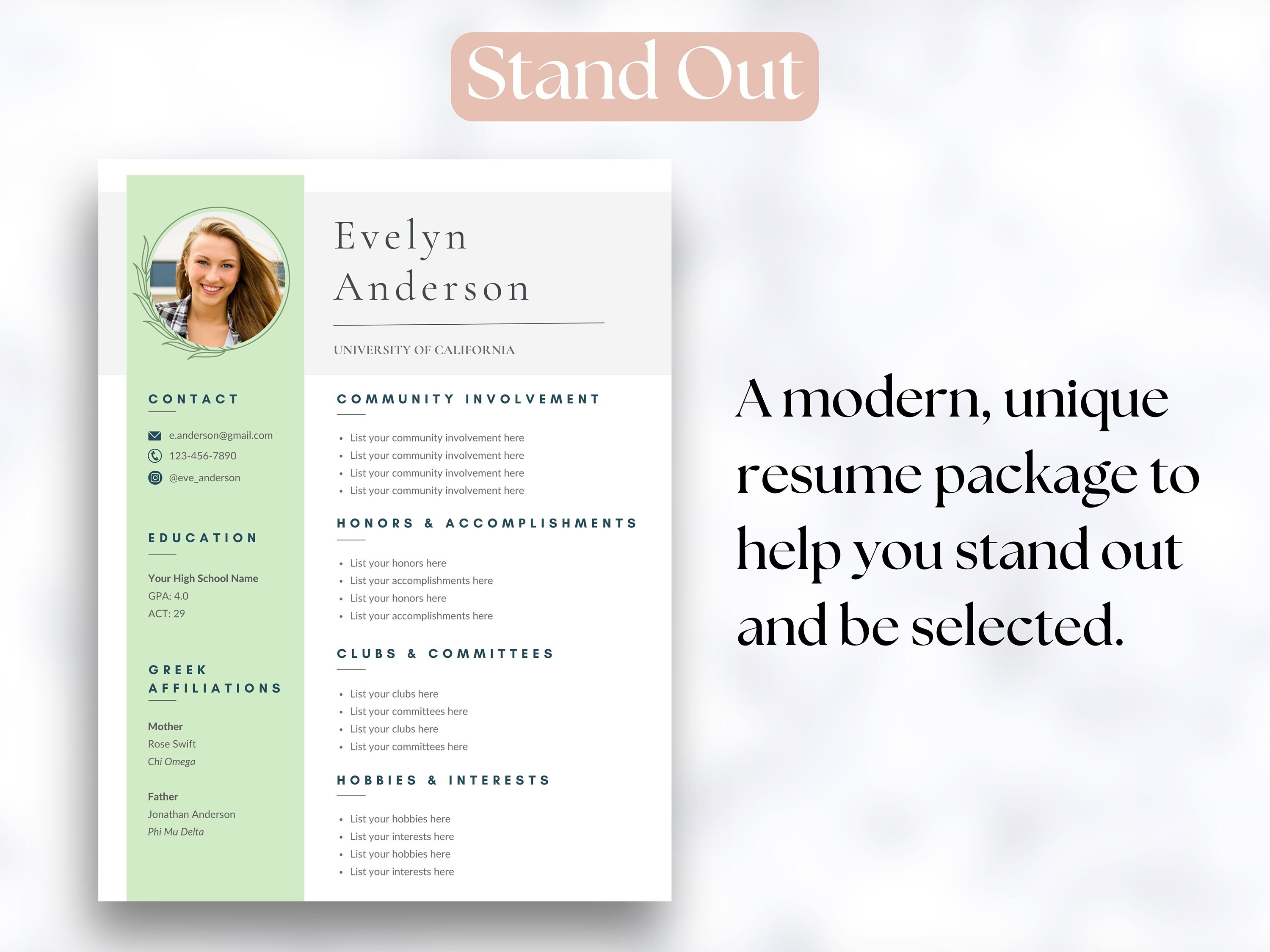 Sorority Resume Template, Rush Resume and Sorority Letter Pack, Social ...