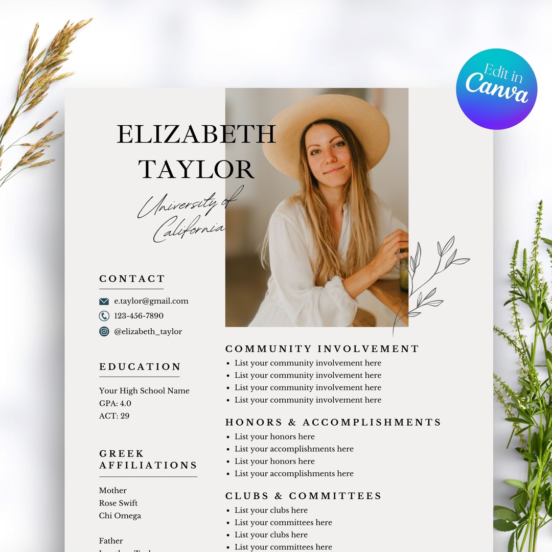 Sorority Resume Template, Rush Resume and Sorority Letter Pack, Social ...