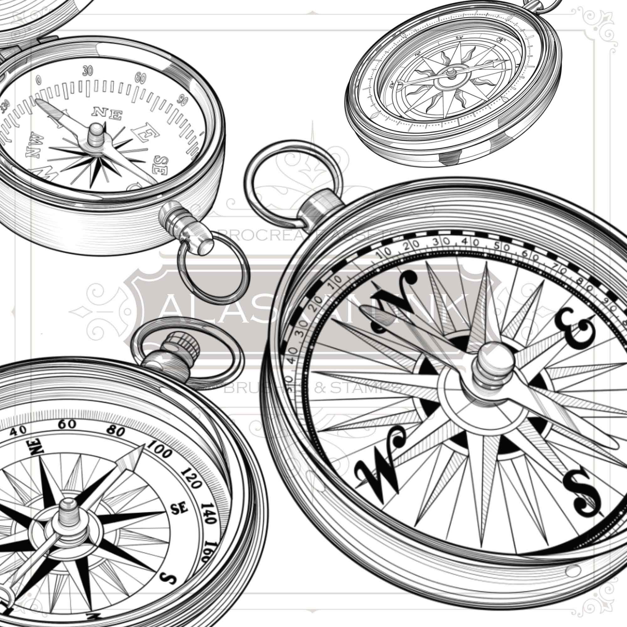 Compass Tattoo Stencil Procreate Brushes Procreate Brushset for iPad - Etsy