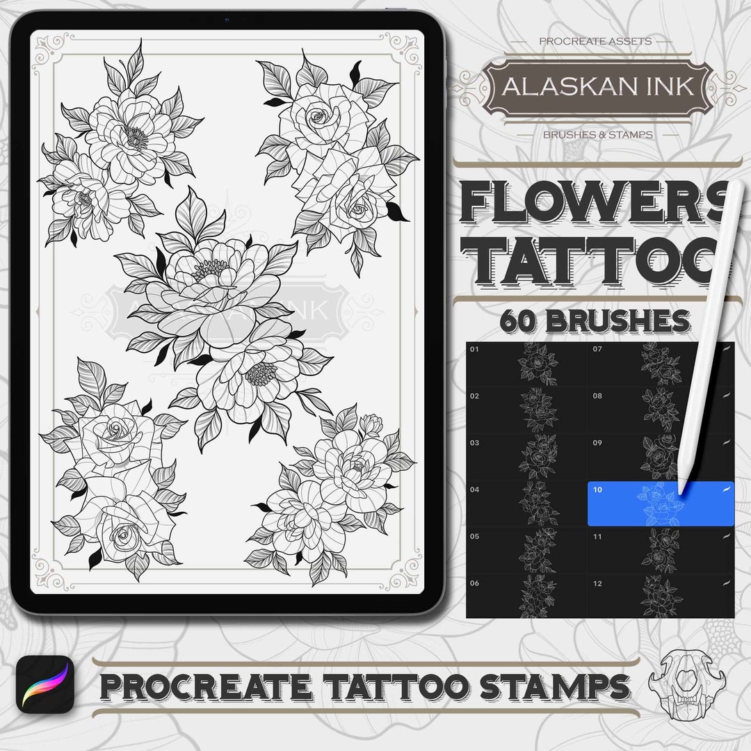 Flowers Tattoo Composition Brushes for Procreate | 60 Ready-to-tattoo ...