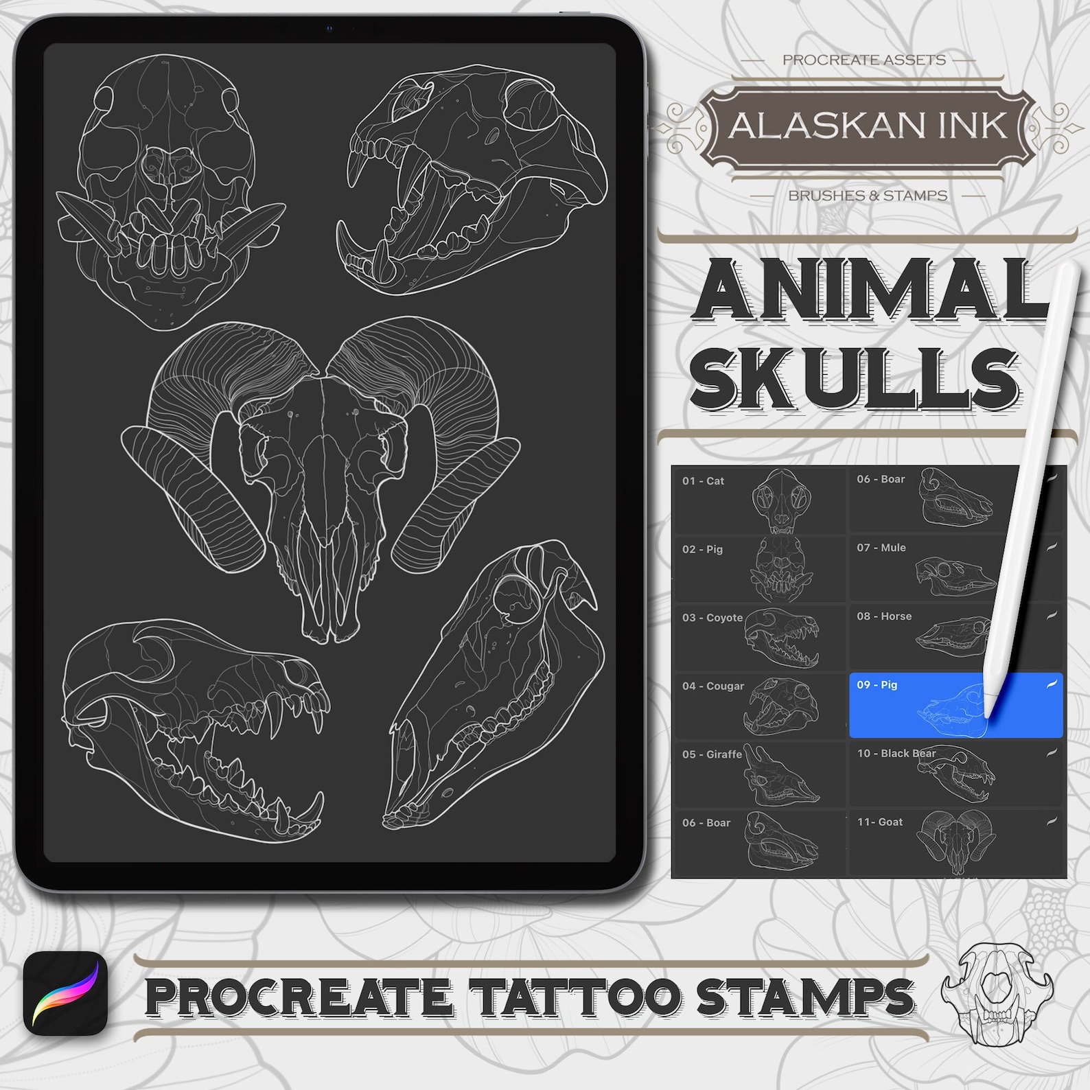 Animal Tattoo Skulls Procreate Brushes - Procreate Brushset for iPad - Etsy