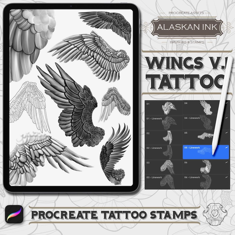 Wings Tattoo Procreate Brushes - Procreate Brushset for iPad - Etsy