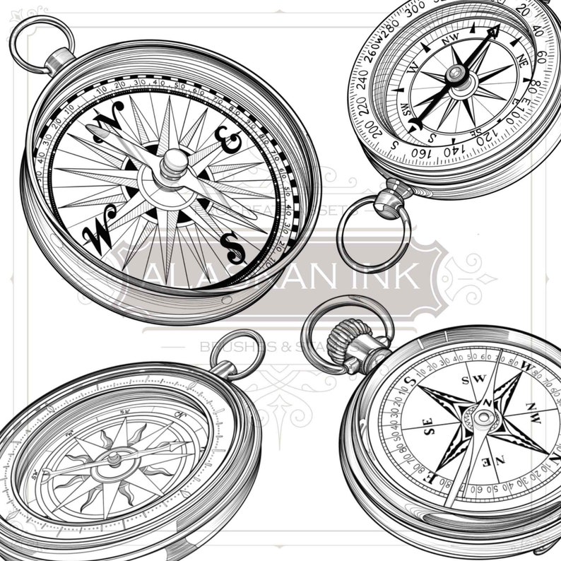 Compass Tattoo Stencil Procreate Brushes - Procreate Brushset for iPad ...