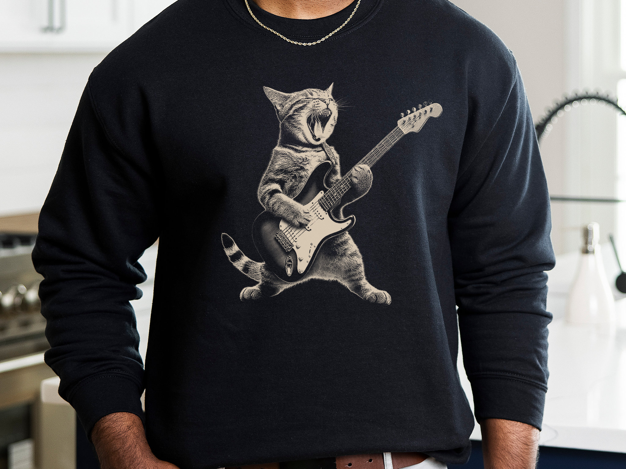 Rock Cat Playing Guitar Shirt,a Funny Guitar Cat Hoodie,perfect for Cat ...