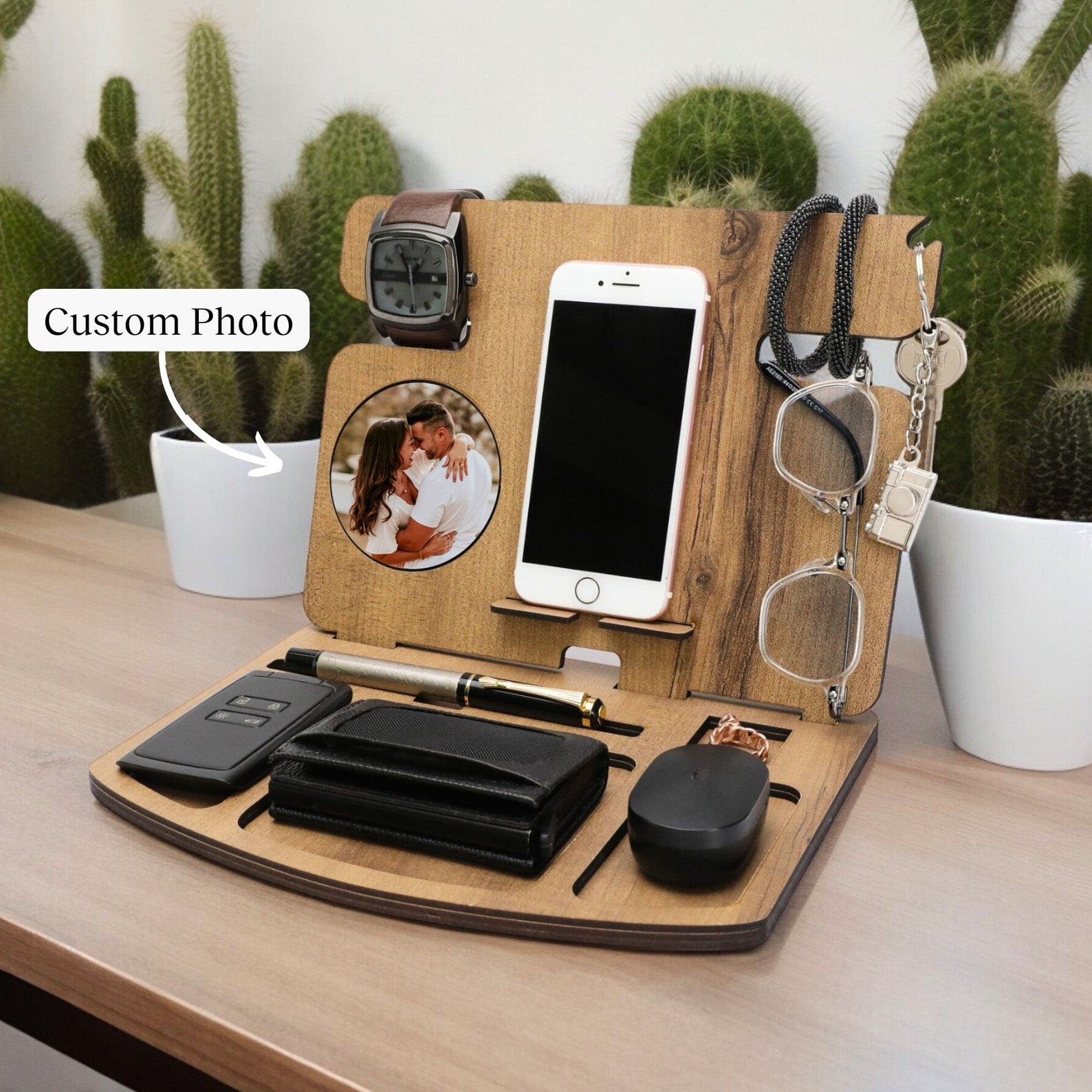 Office Decor Custom Photo Desk Organizer, Personalized Wood Desk ...