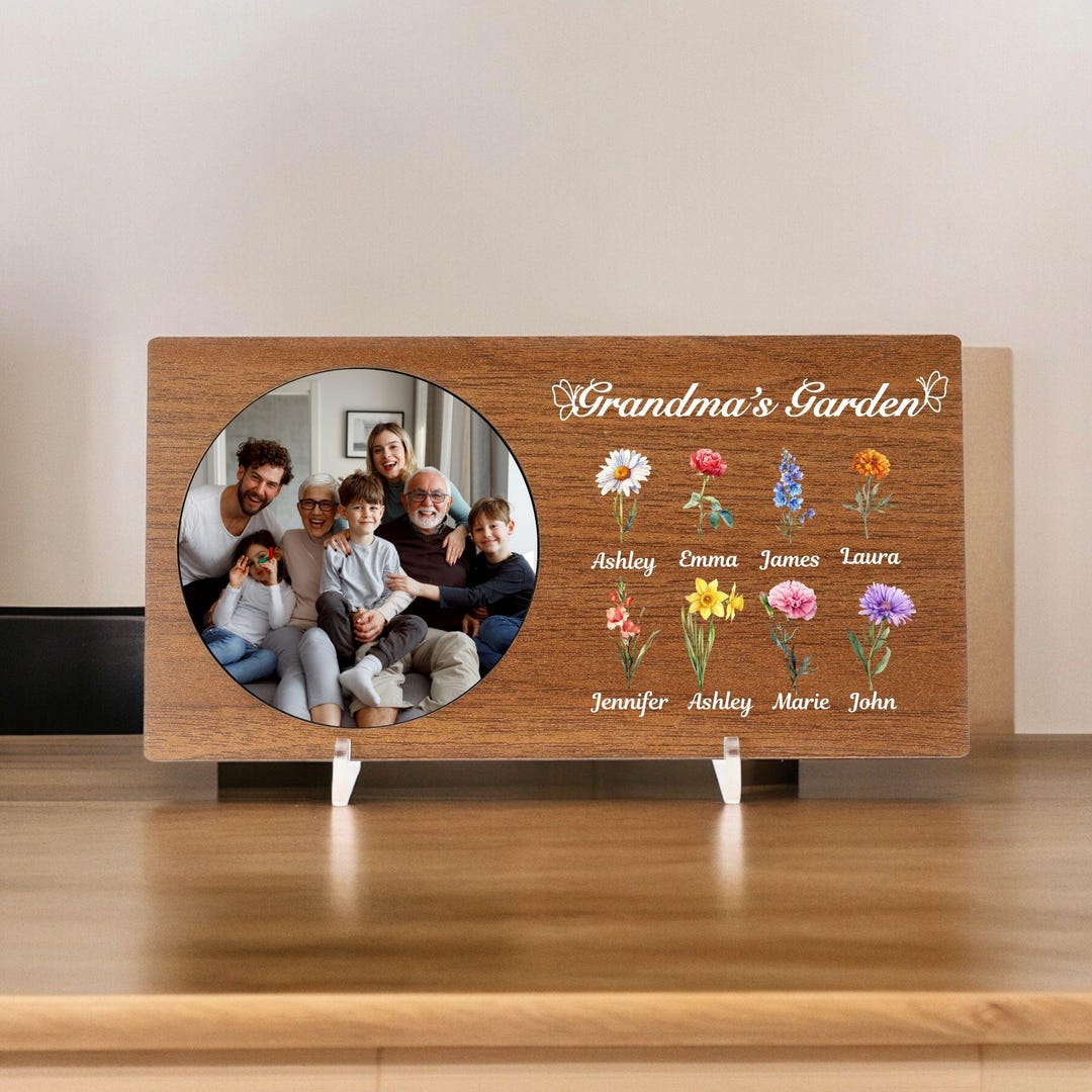 Personalized Grandma's Garden Wood Frame, Custom Birth Month Flower ...