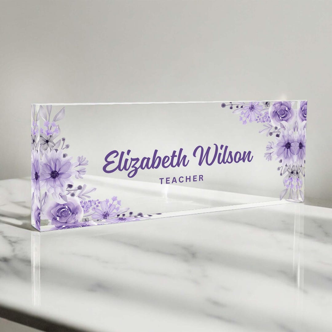 Custom Teacher Pastel Floral Name Plate, Custom Nameplate Sign, Elegant ...