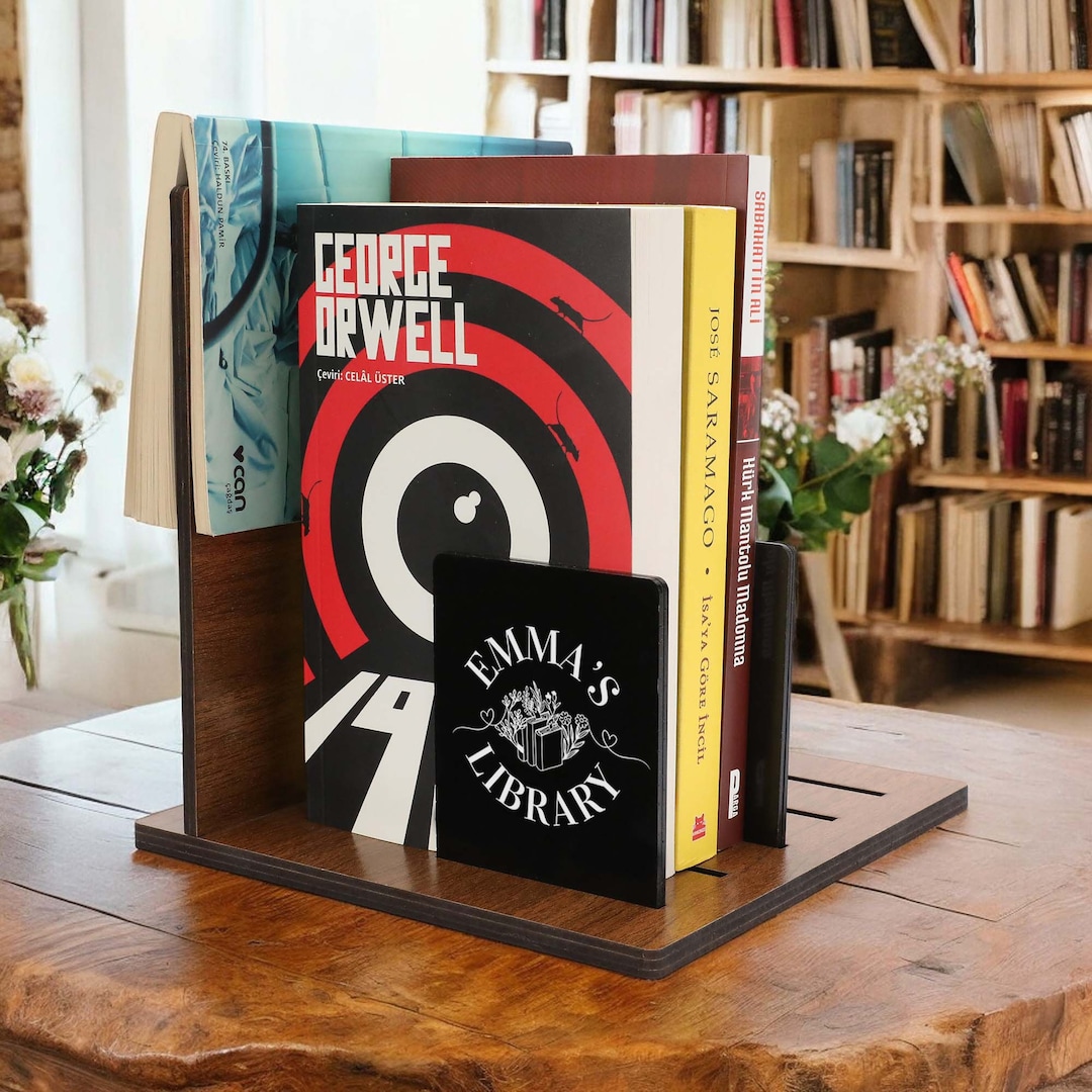 Personalized Book Holder Stand, Custom Name Library Sign, Wooden Book ...