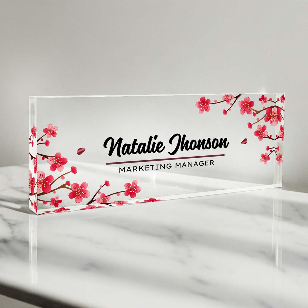 Custom Floral Name Plate, Artblox Office Desk Name Plate, Custom Name ...