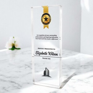 Custom Employee Award Plaque, Recognition Trophy, Thank You Gift ...