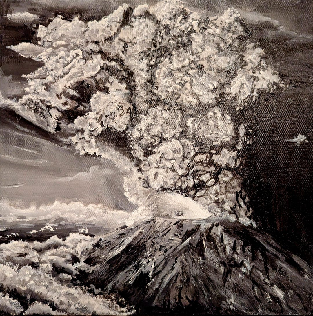 Eruption of Mount St. Helens, 1980. 12 X 12 Painting. Acrylic on Canvas ...