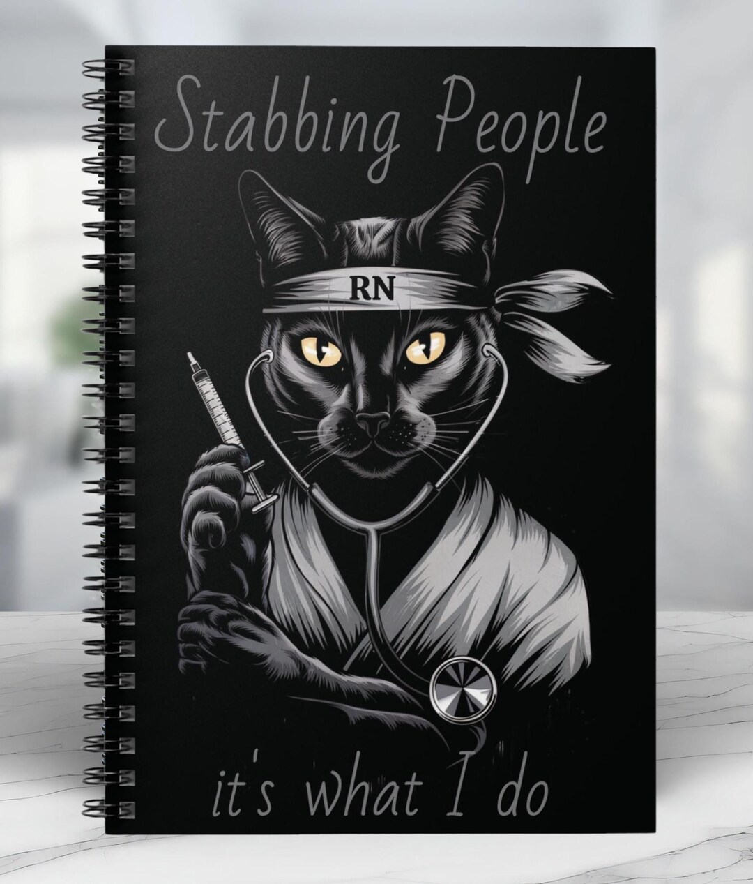 Customizable Spiral Notebook, Ninja, Nurse Cat, Ruled Line, Journal ...