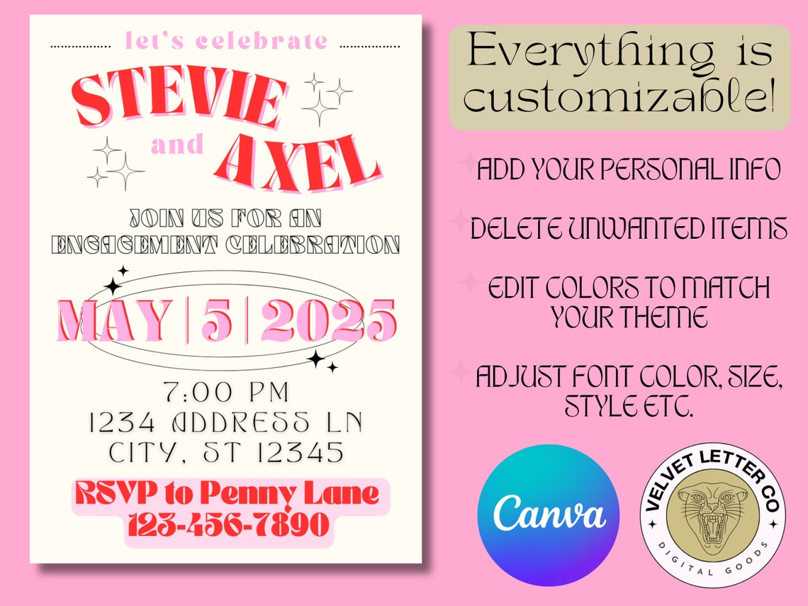Editable Engagement Party Invitation Canva Template 5x7 - Etsy