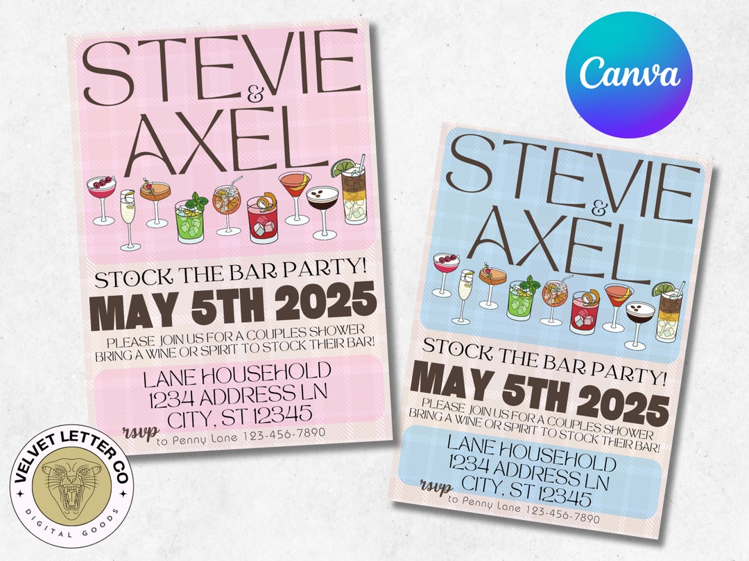 Editable Stock the Bar Party Invitation Canva Template | 5x7 Digital ...