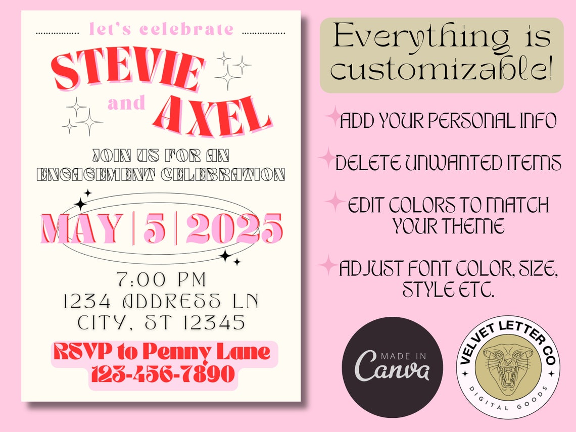 Editable Engagement Party Invitation Canva Template | 5x7 Digital ...