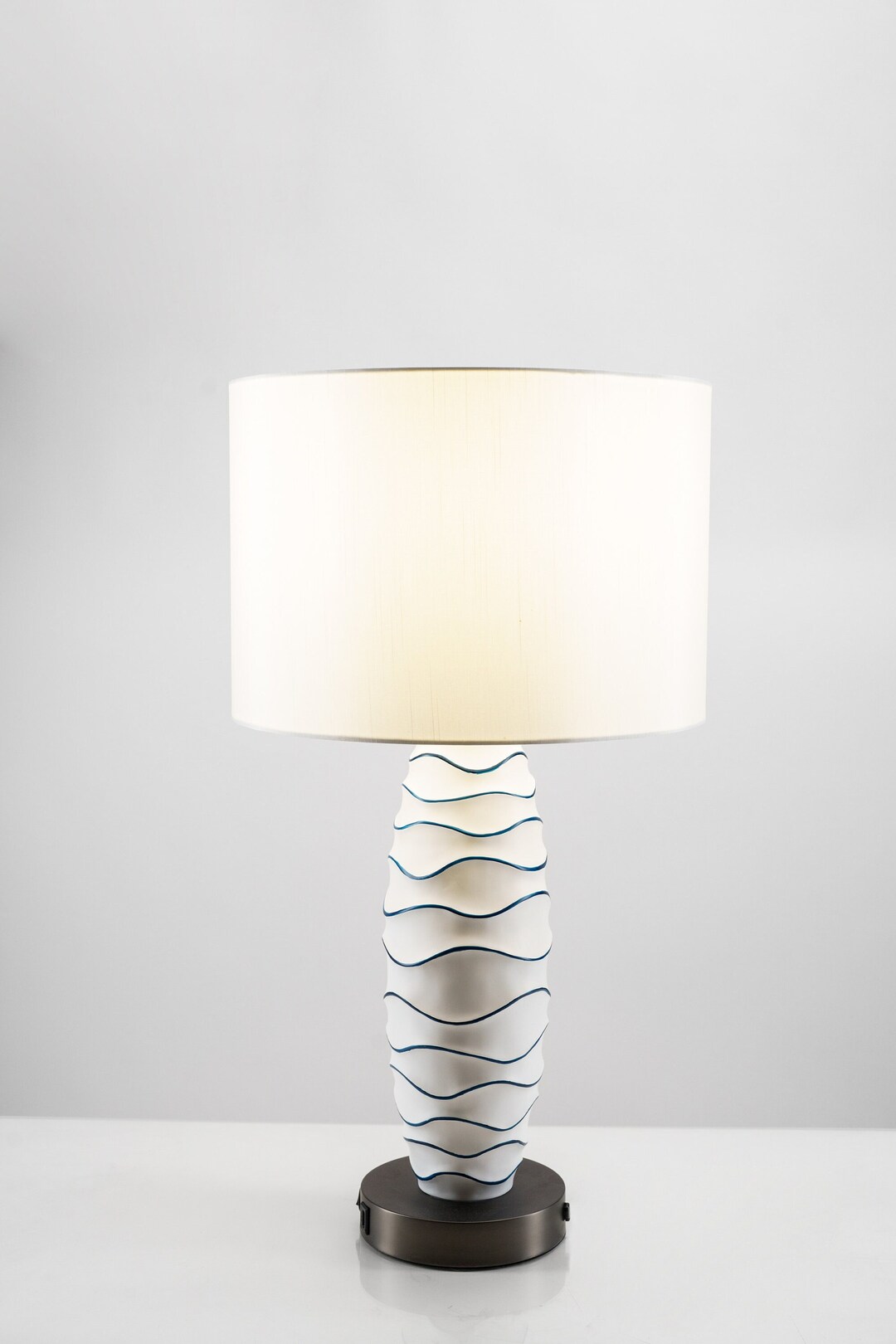 Blue Wave Ceramic Table Lamp: Hand Painted Coastal Decor, USB Port - Etsy