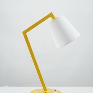 Modern Yellow Desk Lamp: Art Deco Style With USB & Outlet - Etsy