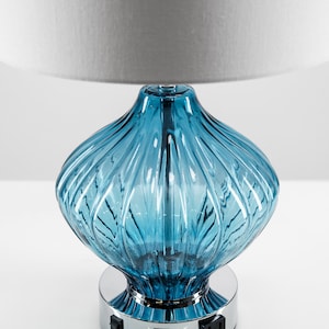 Modern Cobalt Blue Ribbed Glass Table Lamp With USB Port - Etsy