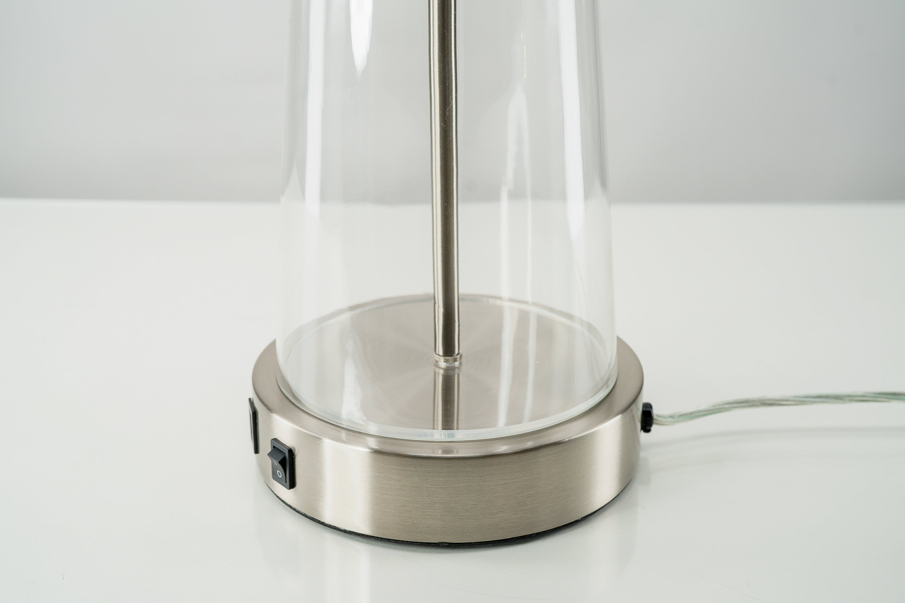 Tall Minimalist Clear Glass Table Lamp, Art Deco Modern Design, 2 USB ...