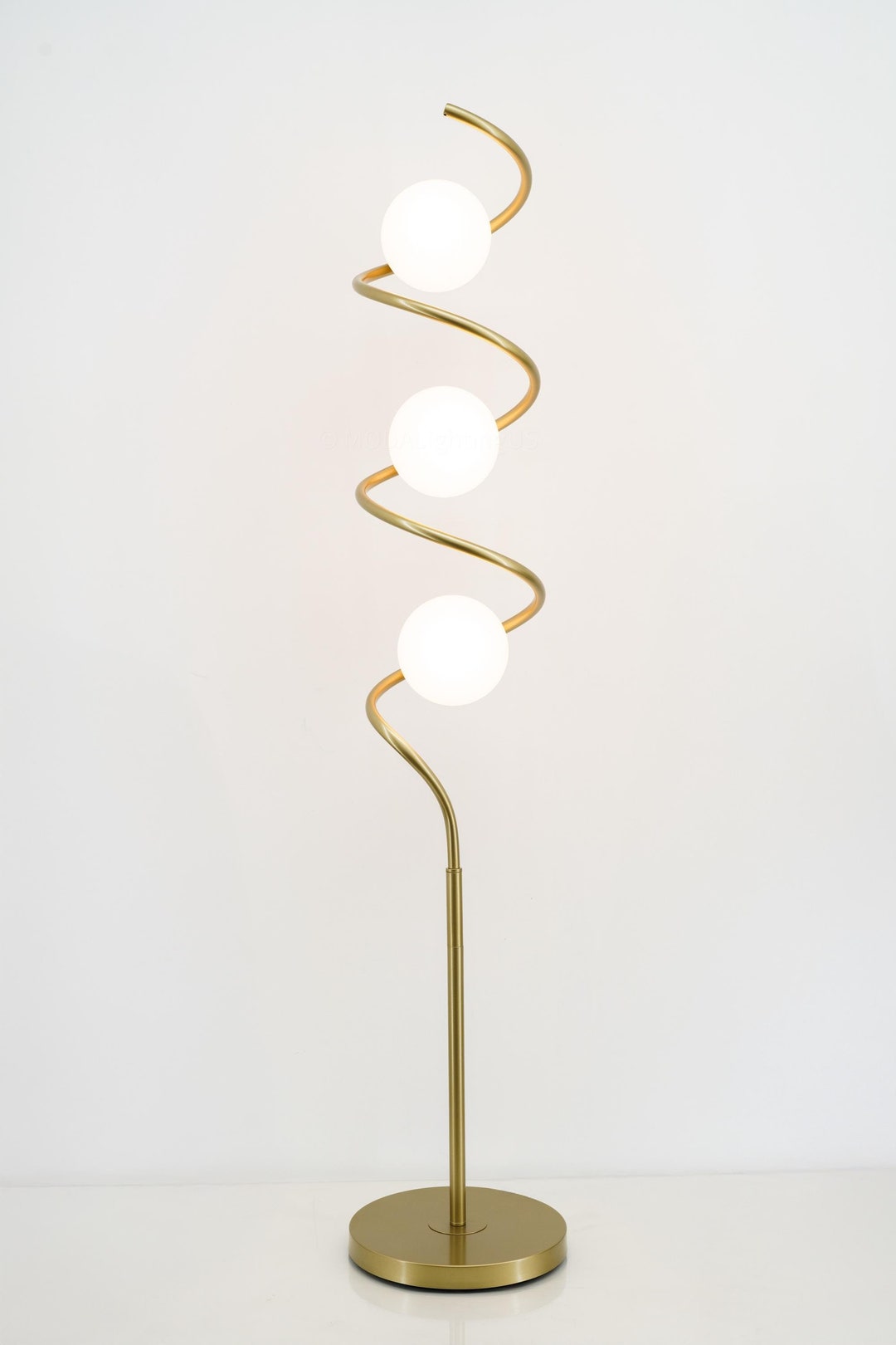 Modern Gold Spiral Floor Lamp With 3 Acrylic Globes, Art Deco ...
