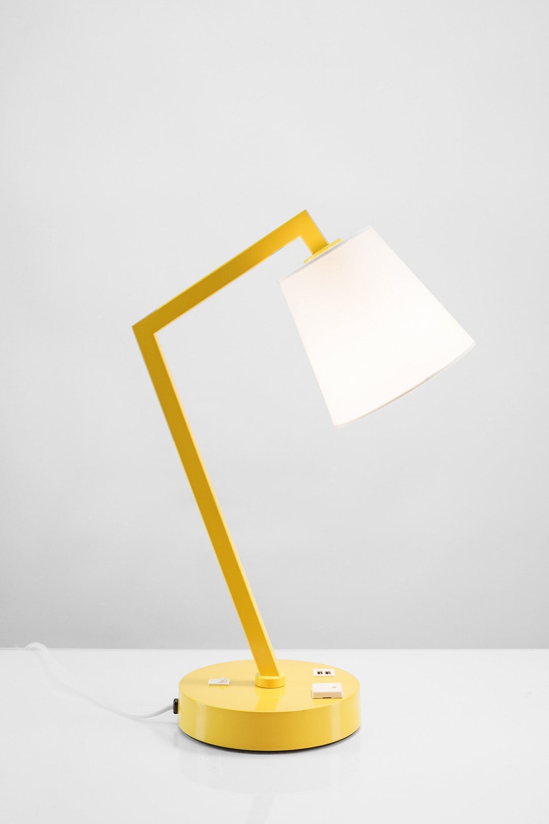 Modern Yellow Desk Lamp: Art Deco Style With USB & Outlet - Etsy