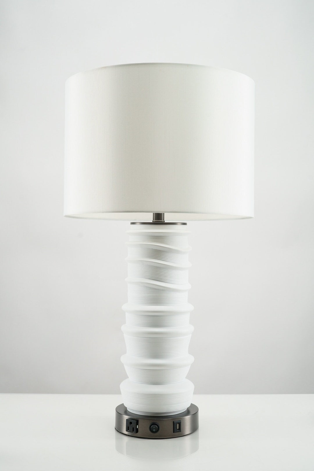 Modern White Wave Ceramic Table Lamp With USB Port & Outlet - Etsy