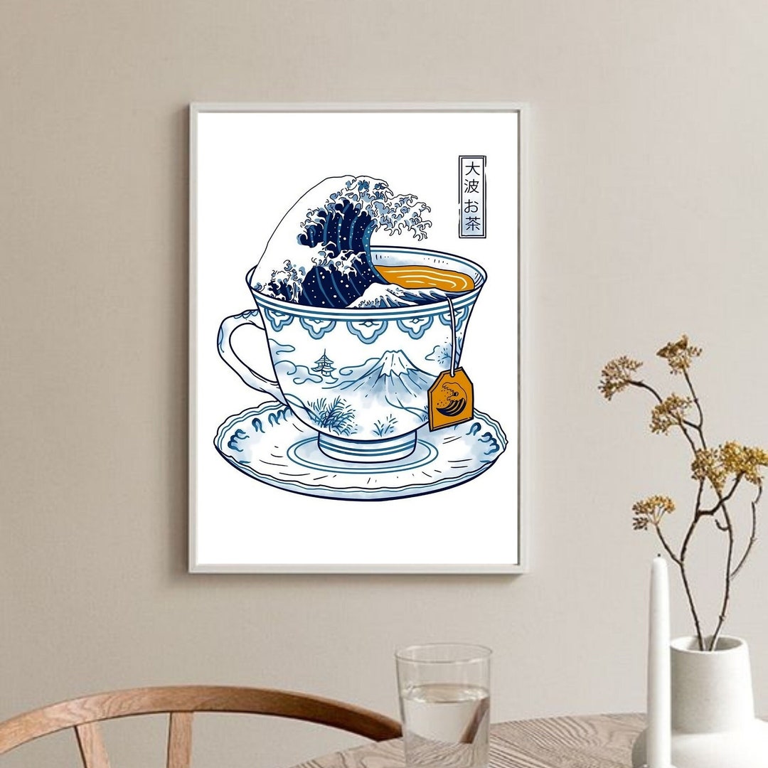 Japanese Wave Poster, Japanese Wave Tea, Tea Poster, Minimalist Tea ...