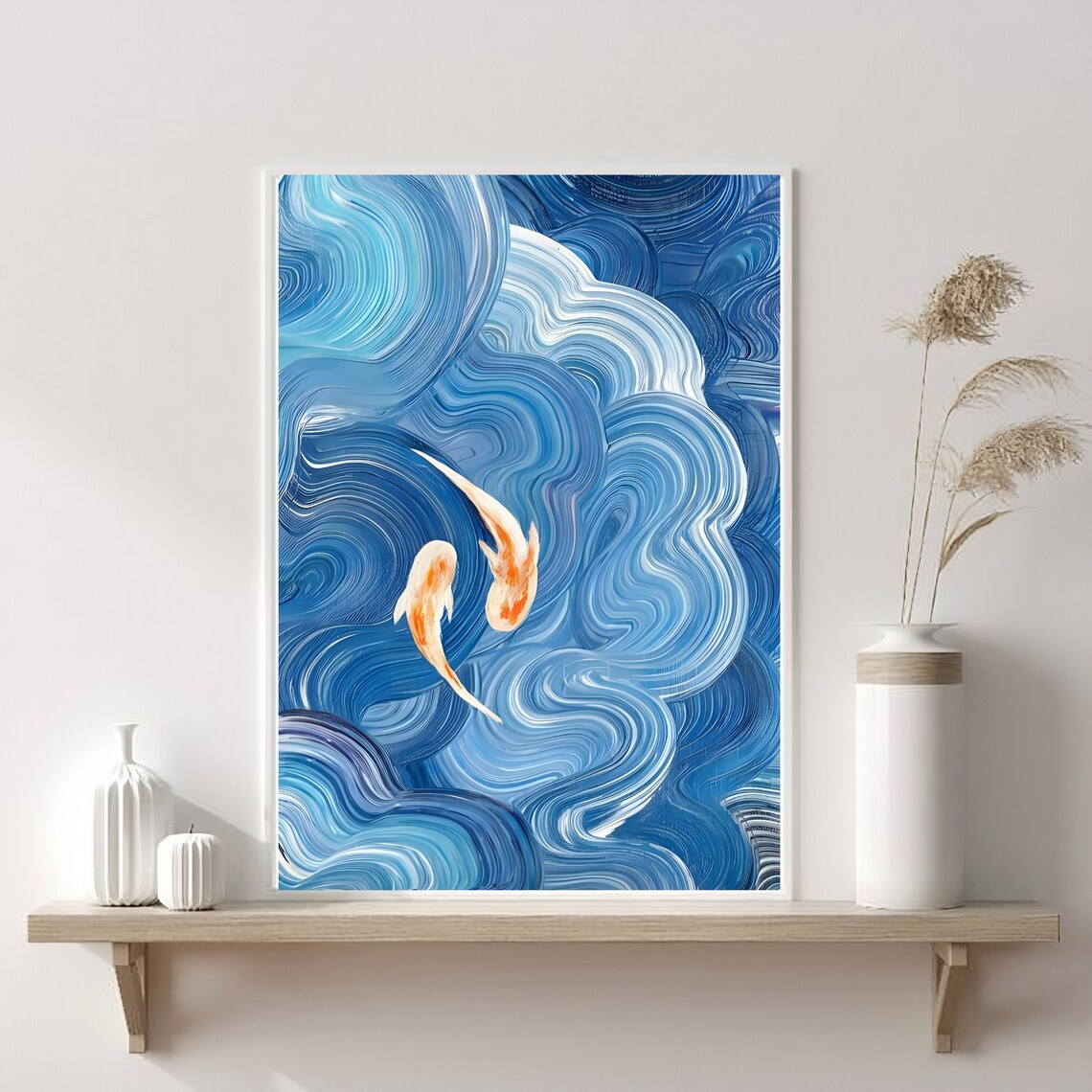 Koi Fish Wall Art Aesthetic Blue Poster Blue Paint Wall Art - Etsy