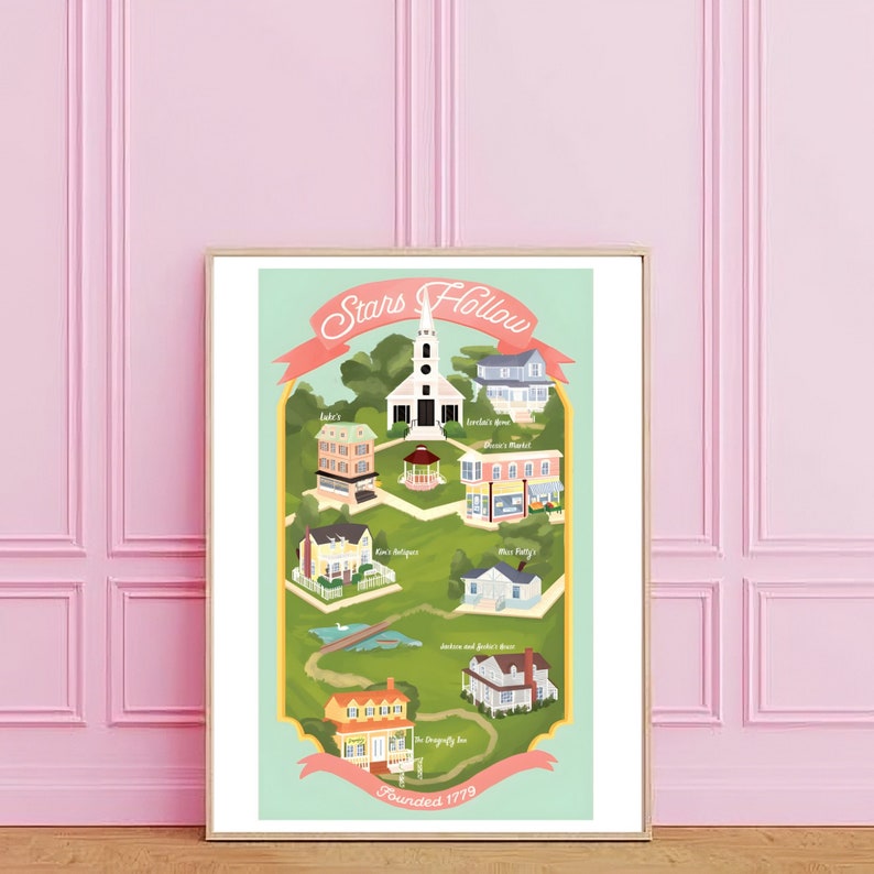 Gilmore Girls Wall Art Print, Stars Hollow Illustration Print, Stars ...