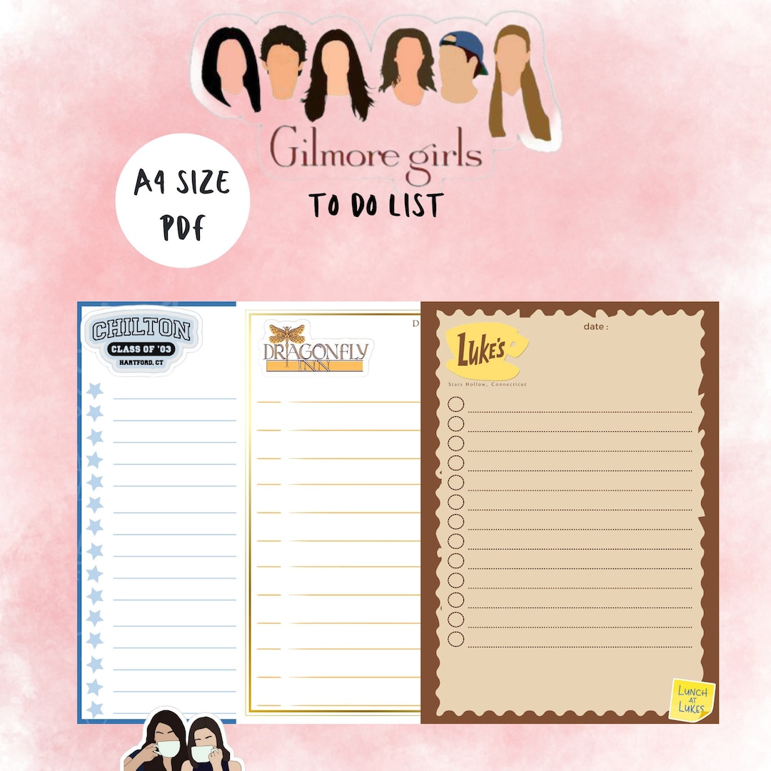 Gilmore Girls to Do List, Gilmore Girls Planner, Gilmore Girls A4 Size ...