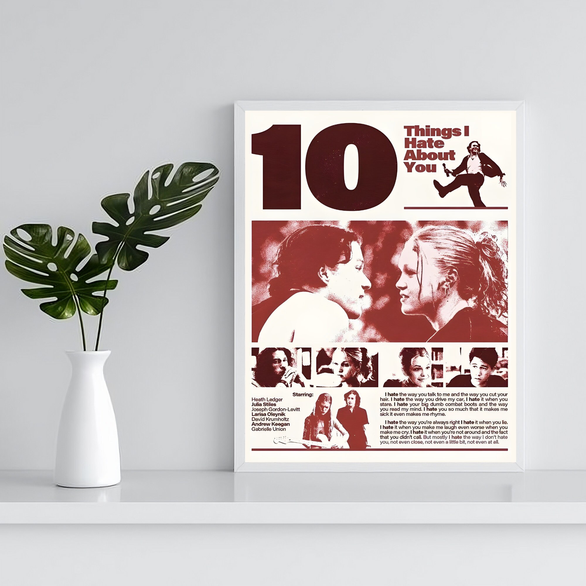 10 Things I Hate About You Poster, Movie Poster Print, 10 Things I Hate About You Wall Art, Love ...