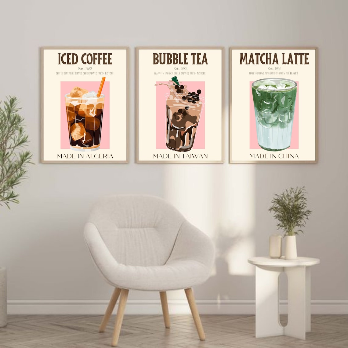 Coffee Prints Set of 3, Coffee Poster, Retro Wall Art, Drink Poster ...
