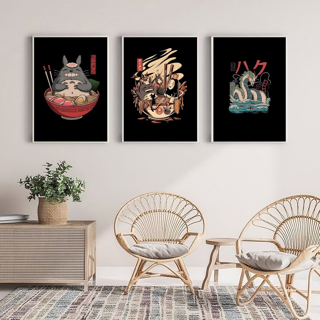 Studio Ghibli Poster Set of 3, Totoro Print, Spirited Away Poster, Studio Ghibli Wall Art, Ramen ...