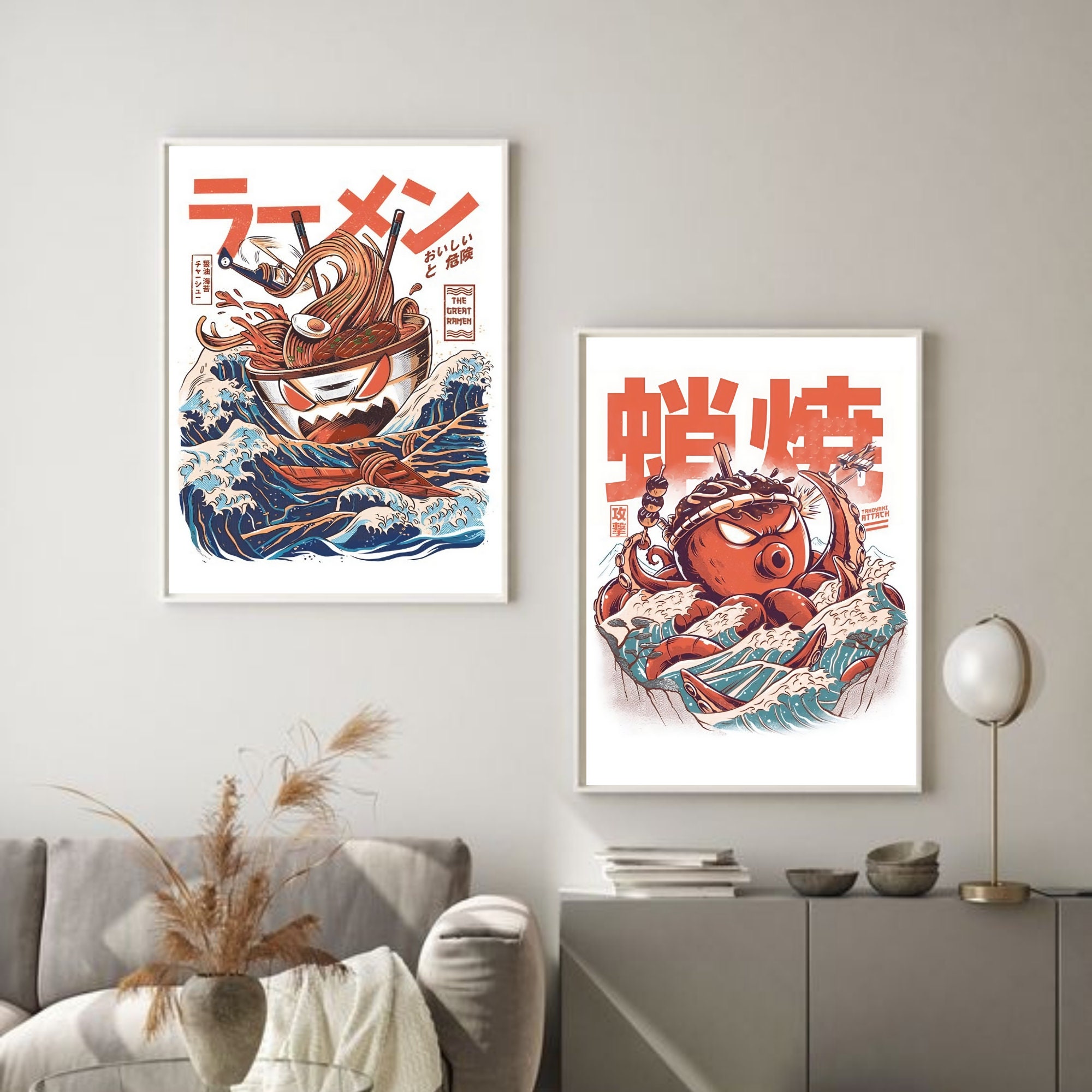 Japanese Foods Wall Art Set of 4, Ramen Wall Art Prints, Modern Kitchen ...