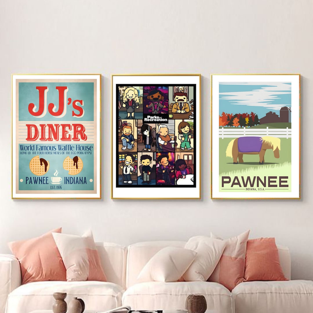 Parks and Recreation Wall Art, Pawnee Poster Set of 3, Jj's Diner ...