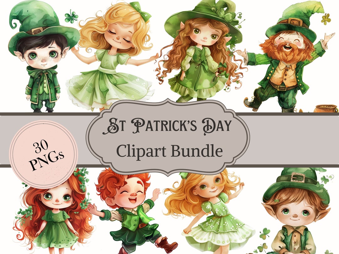 St Patricks Day Clipart, Cute Leprechaun PNG, Pot of Gold Clipart, 4 ...