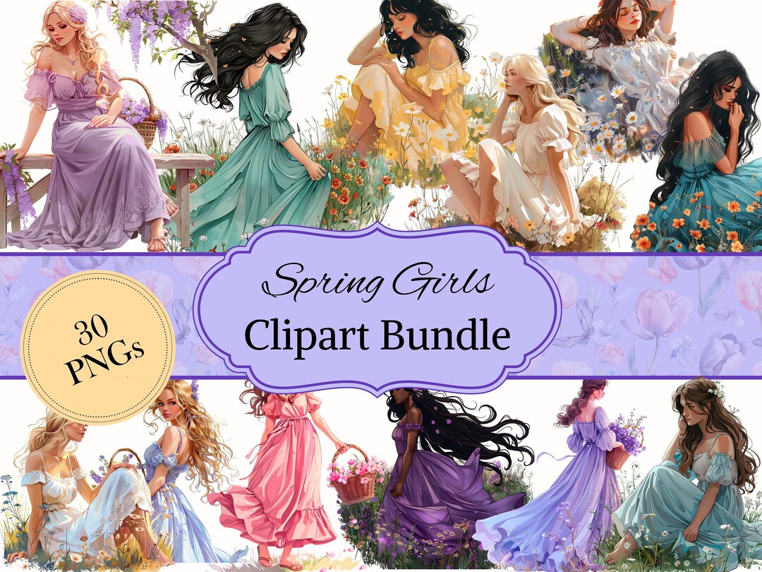 Spring Girls Clipart, Spring Clipart Bundle, Spring PNG Images ...