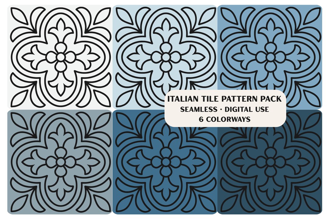 Blue Italian Tile Pattern Pack – Seamless Mediterranean Digital Pattern ...