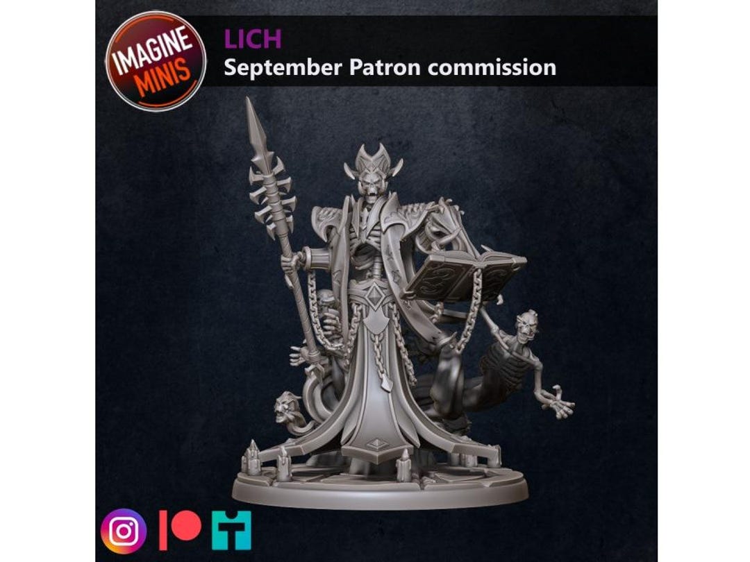 Necromancer Lich Undead Mage – 3D Printed Miniature | 32mm Scale ...