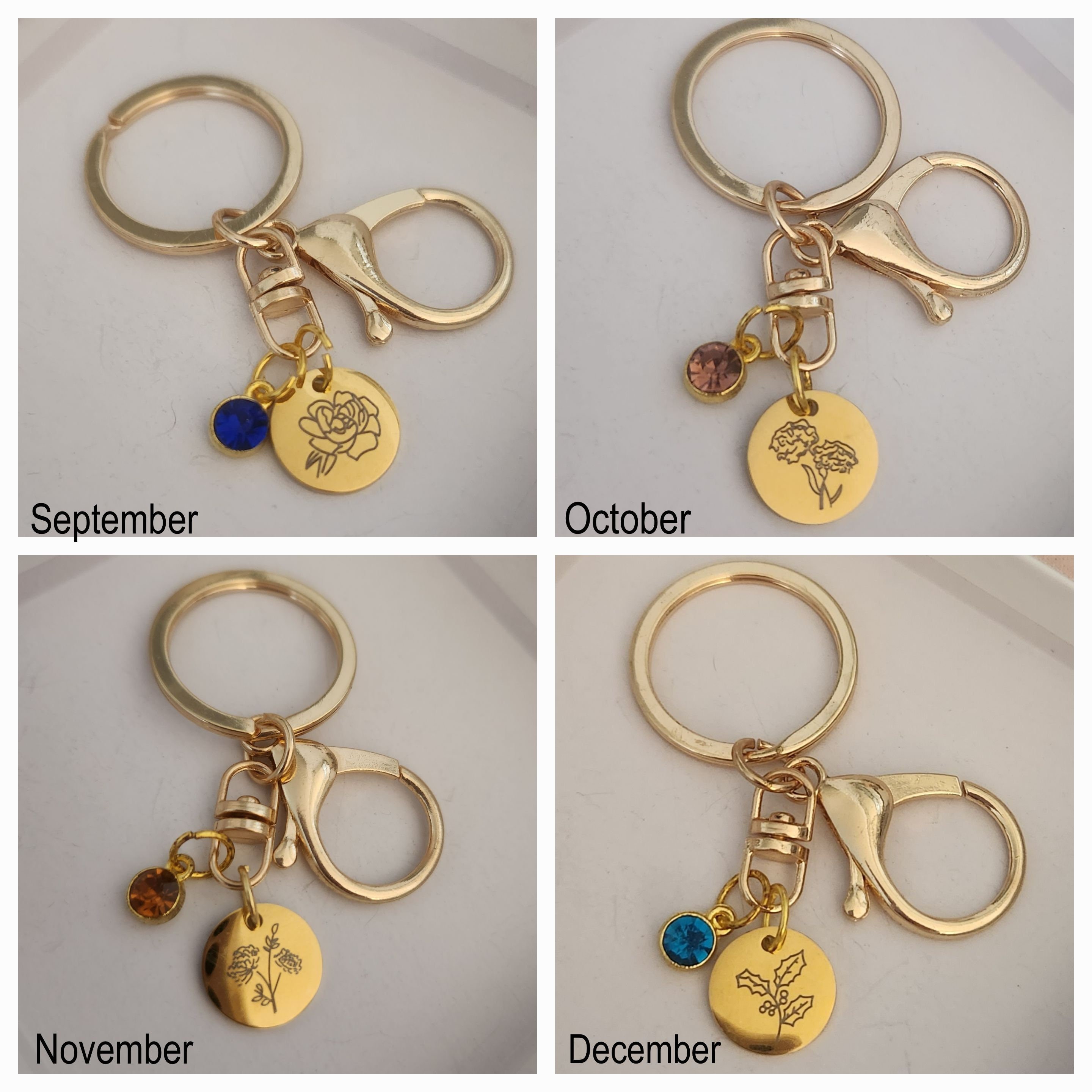 Small Gift Idea. Birth Flower/birth Month Keychain Flower Key Ring ...