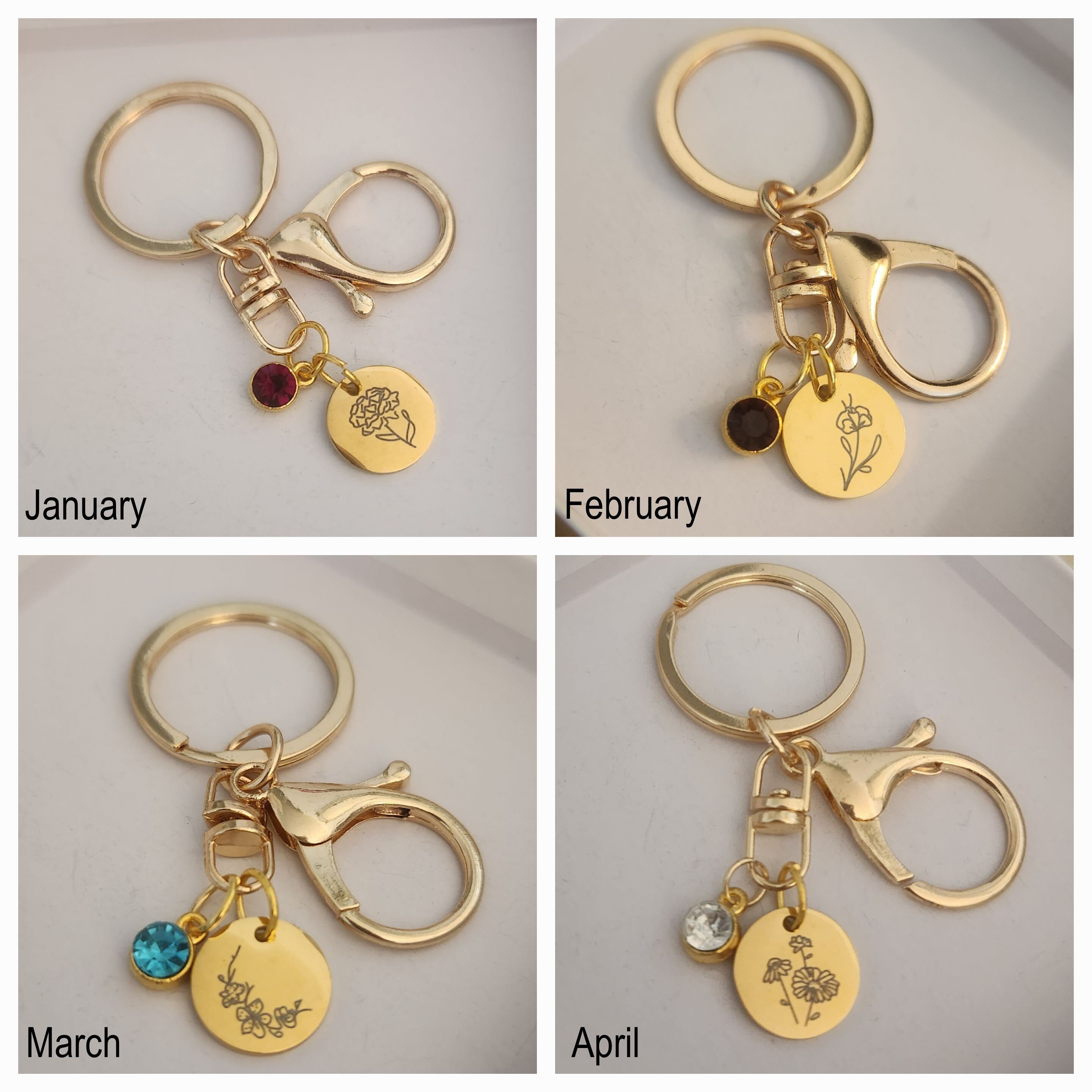 Small Gift Idea. Birth Flower/birth Month Keychain Flower Key Ring ...